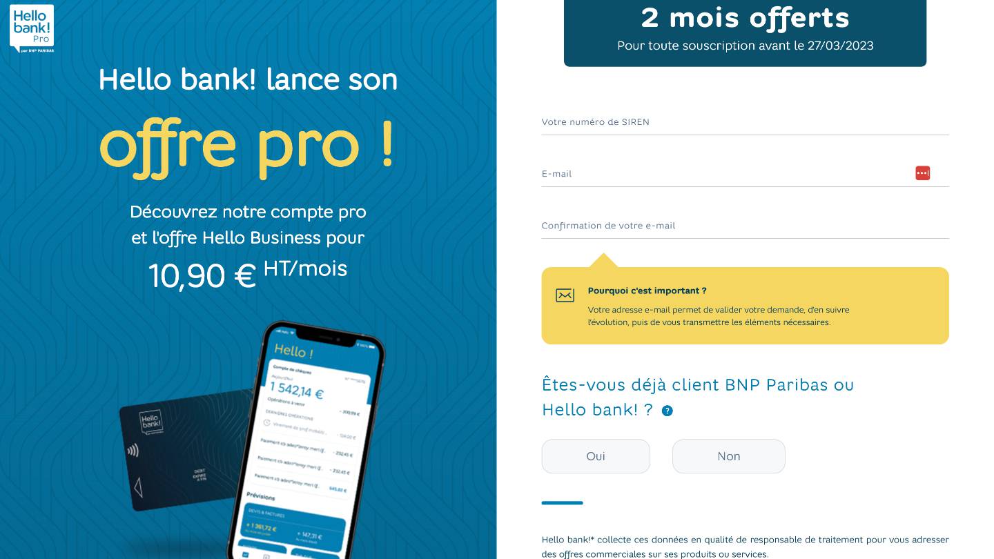 Hello bank pro : plus que 4 jours pour profiter des 2 mois offerts