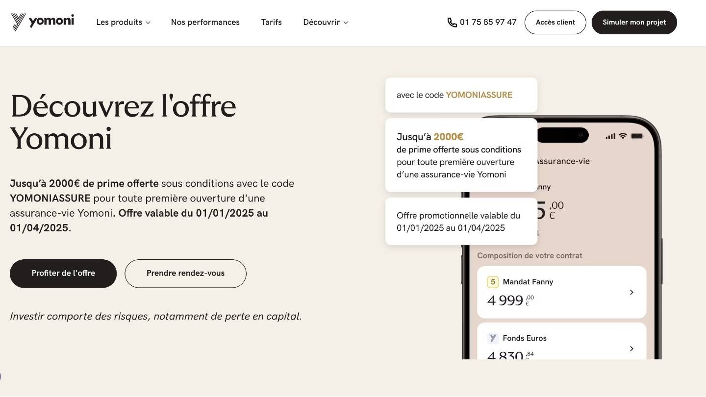 Yomoni Vie : jusqu'à 2 000 euros offerts pour toute première adhésion